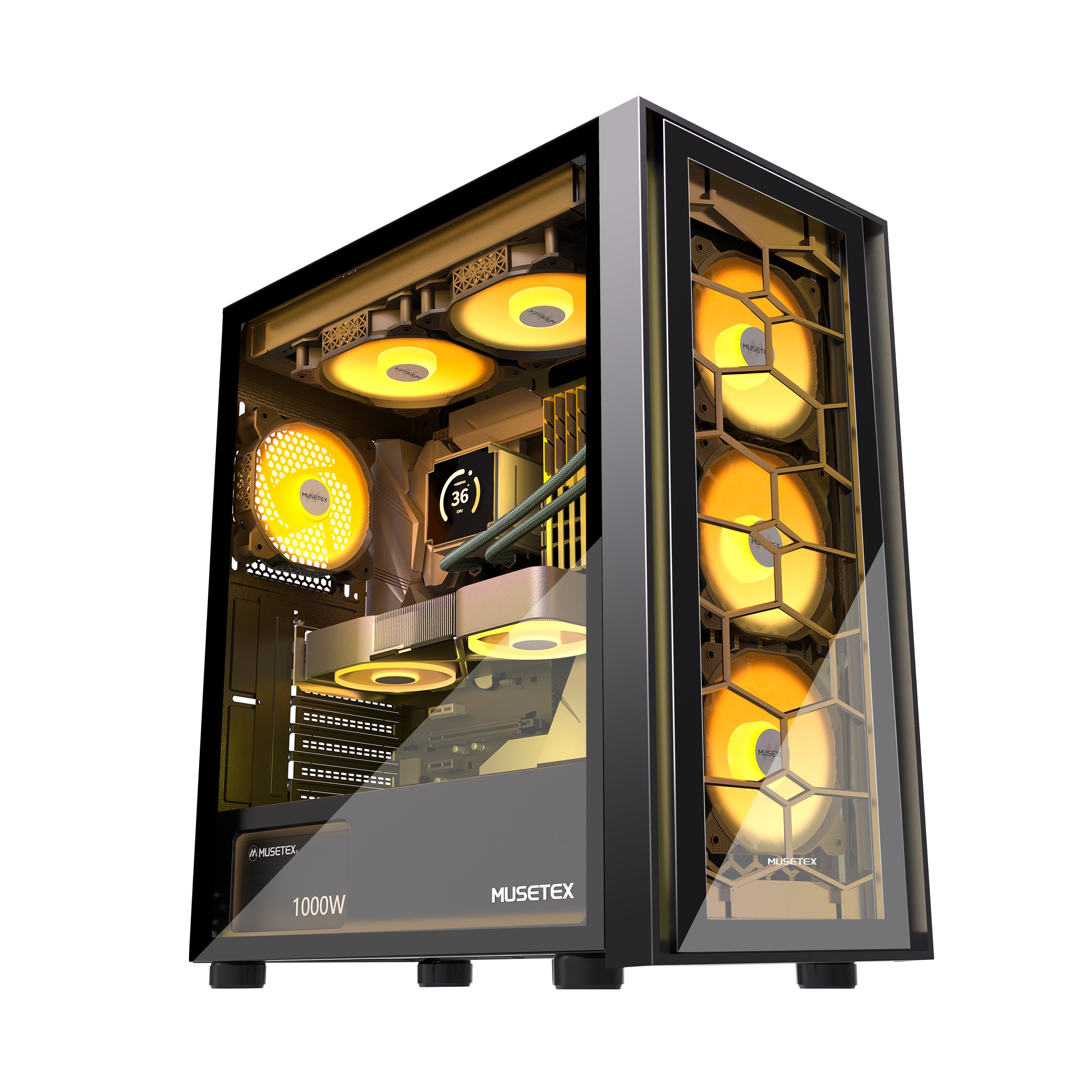 MUSETEX ATX PC Case 6 PWM ARGB Fans Pre-Installed, Mid Tower Gaming PC