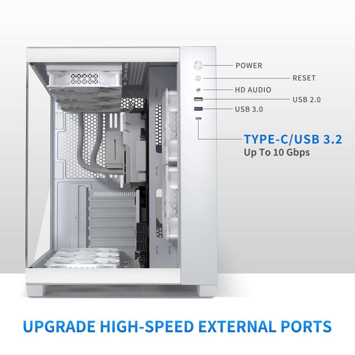 MUSETEX ATX PC Case,5 PWM ARGB Fans Pre-Installed,360MM RAD Support,Ty
